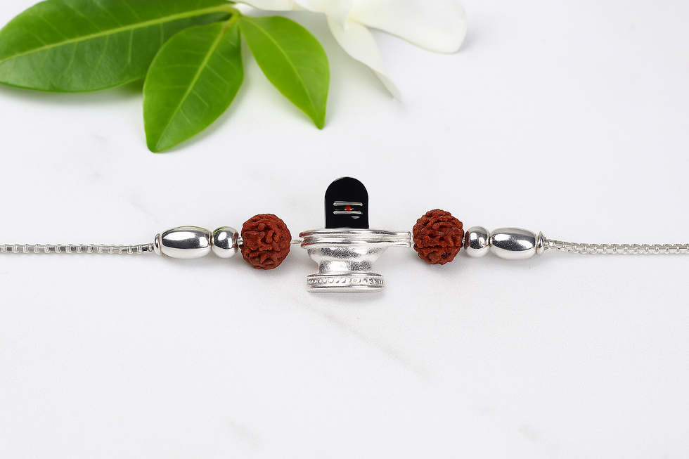 Shivling Rudraksha Silver Rakhi – Veeram Jewels